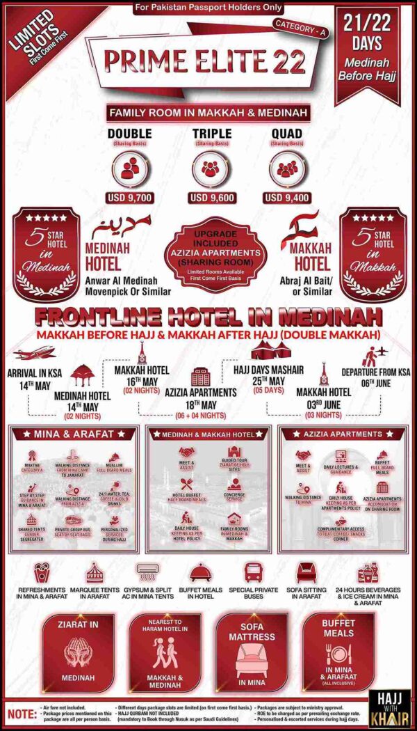 PRIME ELITE 22 HAJJ PACKAGE 2026